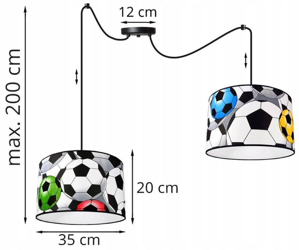 Dětské závěsné svítidlo SOCCER SPIDER, 2x textilní stínítko se vzorem, (výběr ze 2 barev konstrukce)