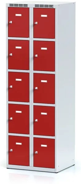 Alfa 3 Šatní skříňka S6 s úložnými boxy, 10 boxů, 1800 x 600 x 500 mm, cylindrický zámek, červené dveře