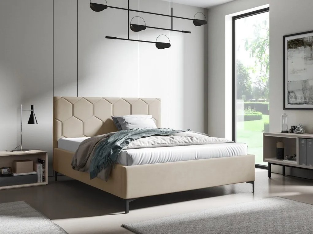 Eka Čalouněná postel MEDOX+ 90x200 cm Barva látky Trinity: Světle hnědá (Trinity 2306), Úložný prostor: S dřevěným rámem úložného prostoru