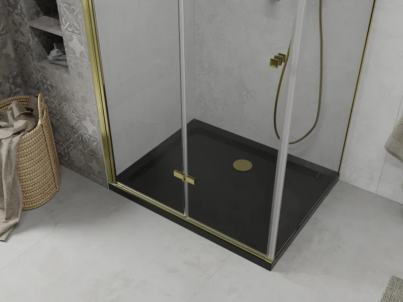 Mexen Lima, sprchový kout se skládacími dveřmi 100 (dveře) x 80 (stěna) cm, 6mm čiré sklo, chromový profil + slim sprchová vanička černá + zlatý sifon, 856-100-080-50-00-4070G