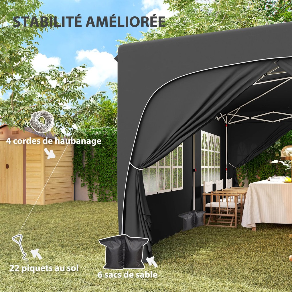 Skládací altán Outsunny 3x6 m s bočními panely UPF50+ - zahradní pavilon s nastavitelnou výškou a taškou pro přenášení pro kempování, párty, terasu