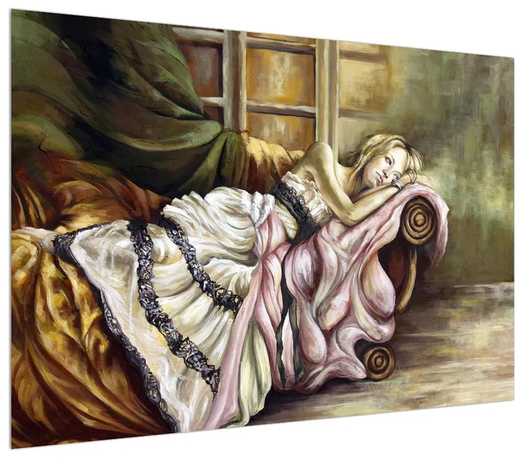 Obraz nešťastné ženy v šatech (100x70 cm)