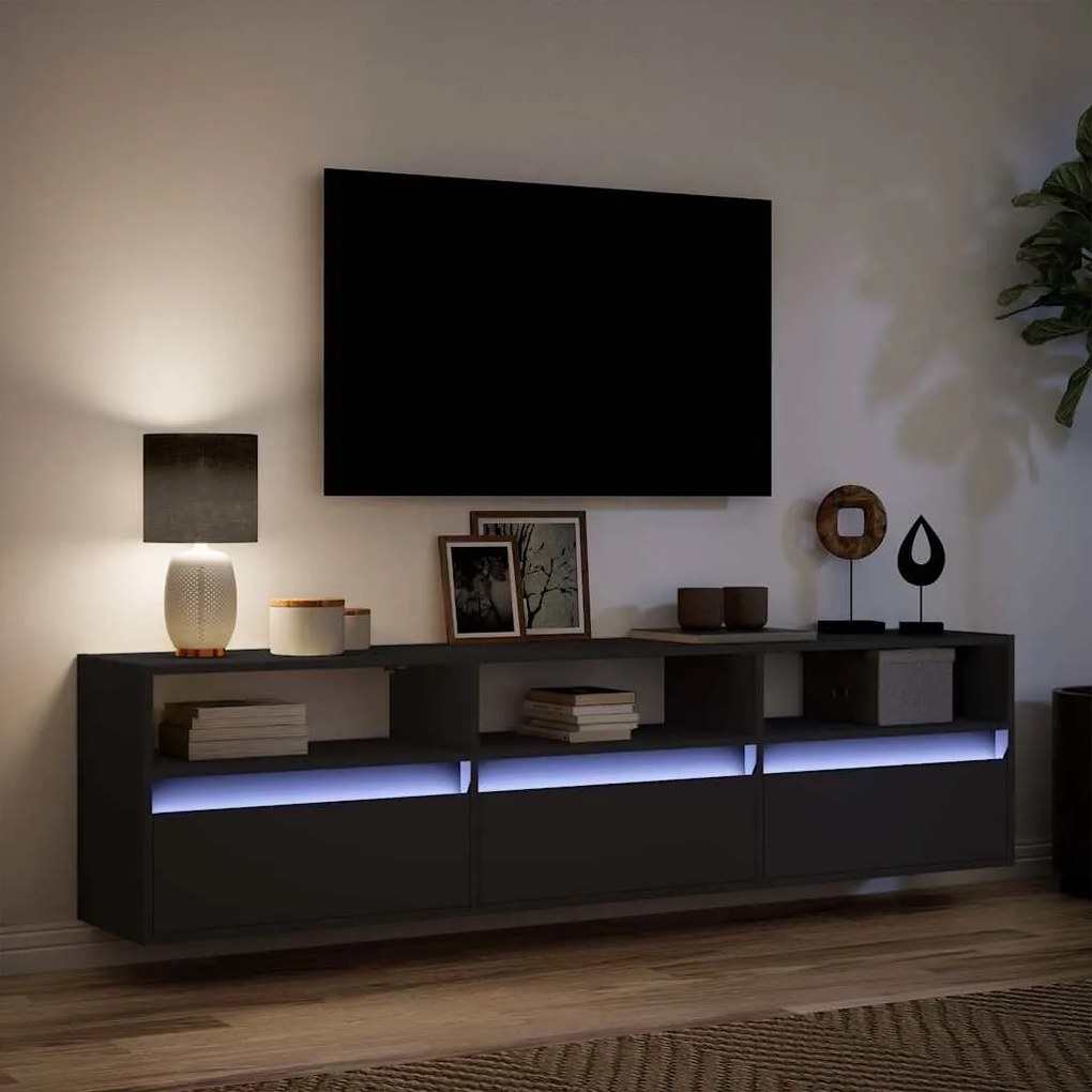 Nástěnná TV skříňka s LED svítidlem černá 180 x 31 x 45 cm 3307941
