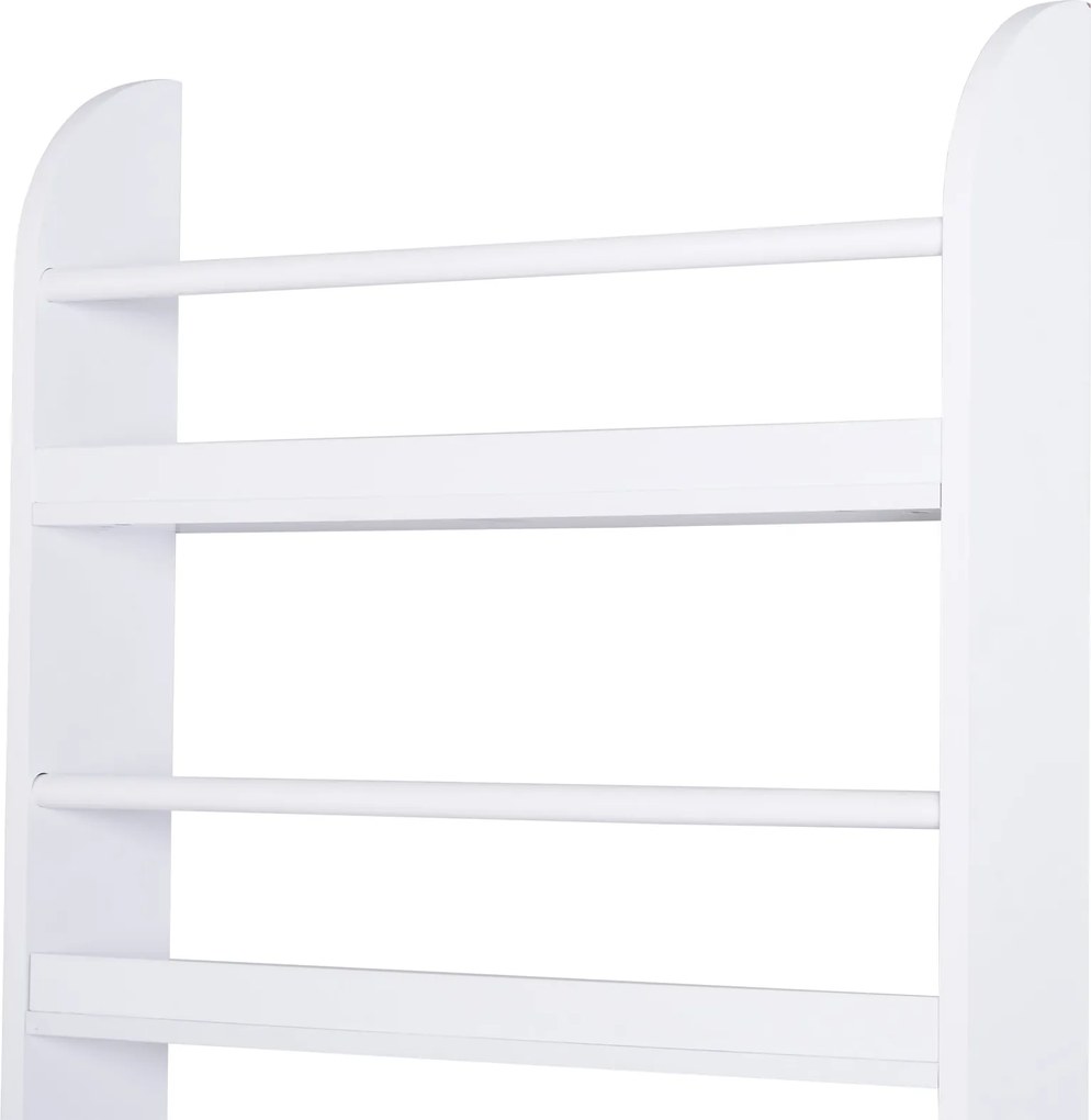 HOMCOM Nástěnná knihovna se 4 policemi - dětská knihovna pro domácí kancelář, nosnost 30 kg, 59x12x113 cm, bílá