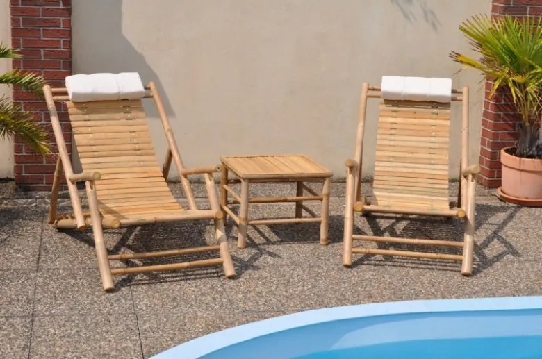 Souprava dvou bambusových lehátek + stolek , Souprava dvou bambusových lehátek + stolek, SLEVA 25%