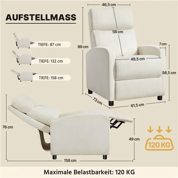 Křeslo Yaheetech – béžová, polyesterový manšestr (267383949207)