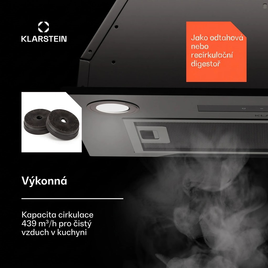 Klarstein Paolo 52, vestavná digestoř, 52 cm, 439 m³/h, LED Touch, A++