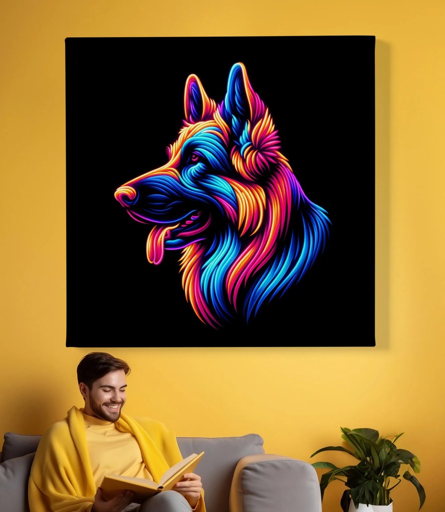 Obraz na plátně - Pes, barevný Německý ovčák FeelHappy.cz Velikost obrazu: 100 x 100 cm