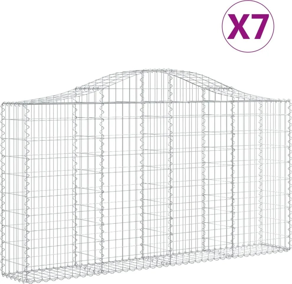 vidaXL Klenuté gabionové koše 7 ks 200x30x100/120cm pozinkované železo [3145435]