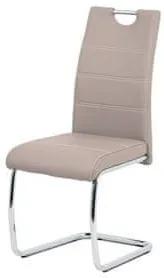 Autronic Moderní jídelní židle Jídelní židle, béžová ekokůže, bílé prošití, kov chrom (HC-481 LAN)