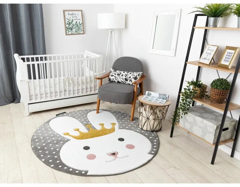 Dywany Łuszczów, Dětský kusový koberec Petit Bunny grey kruh, 160x160 (průměr) kruh, šedá, dětský pokoj