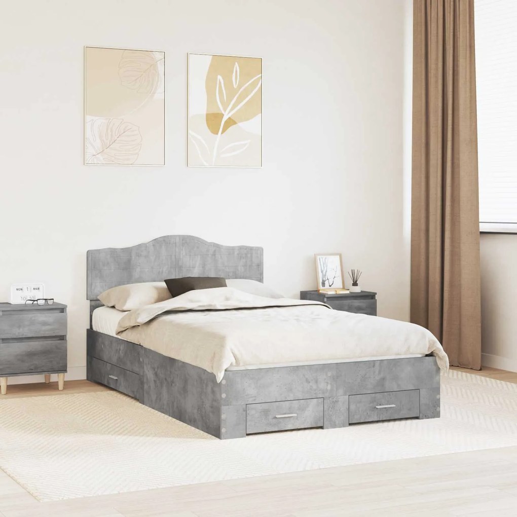 Rám postele s čelo Betonově šedá 135 x 190 cm Kompozitní dřevo 3413205