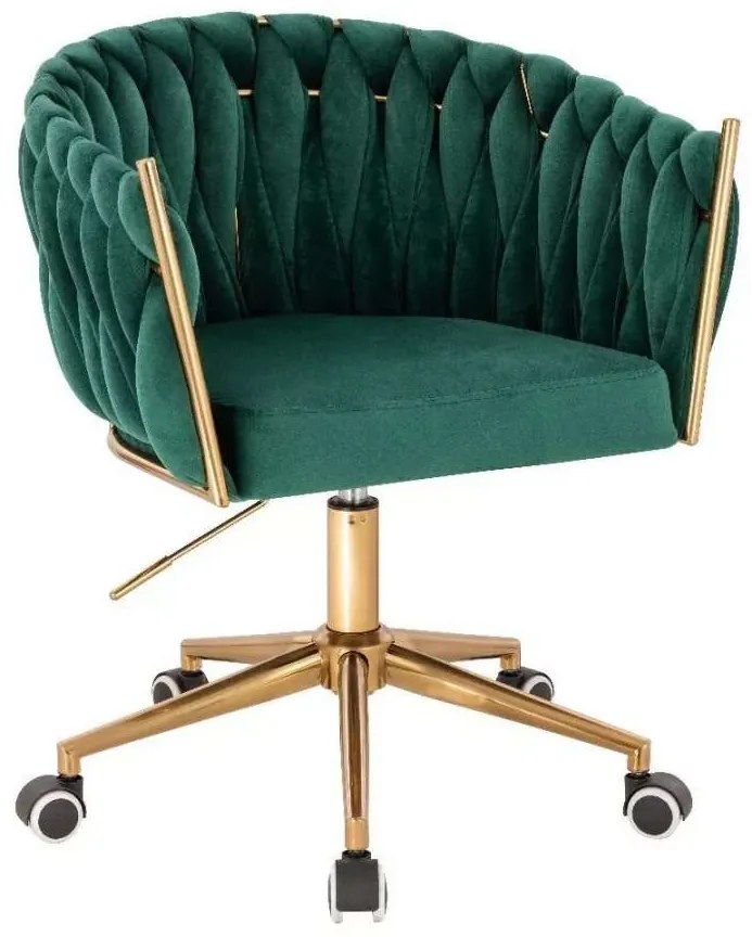 LuxuryForm DESIGN Otočná židle NORDEN VELUR na zlaté podstavě s kolečky - zelená
