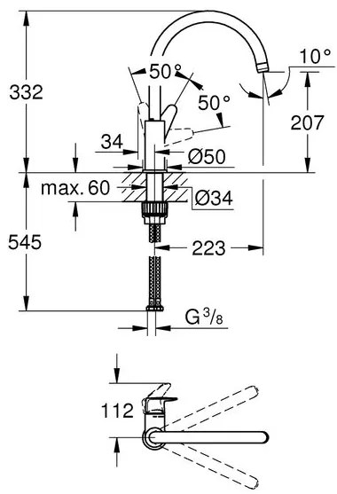 Grohe BauCurve Dřezová otočná baterie, chrom 31536001