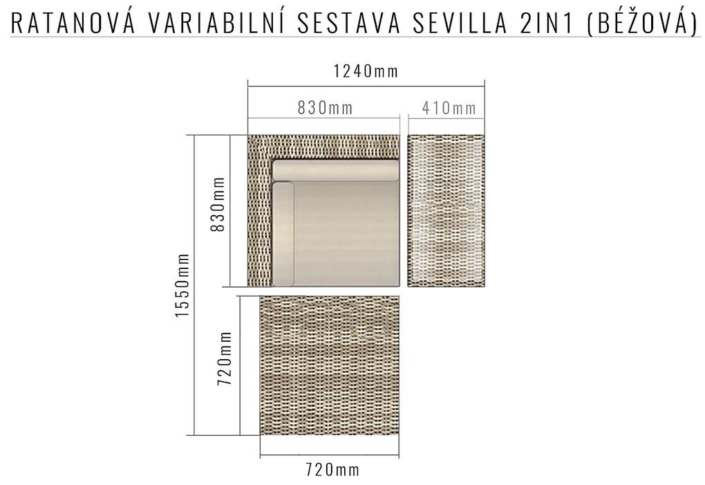 DEOKORK Ratanová variabilní sestava SEVILLA 2in1 (béžová)