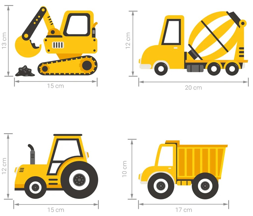 Nástěnné samolepky STAVEBNÍ AUTA žluté
