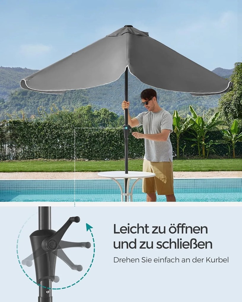 Slunečník 200 × 150 cm, obdélníkový balkonový slunečník, UV ochrana UPF 50+, bez základny, šedý