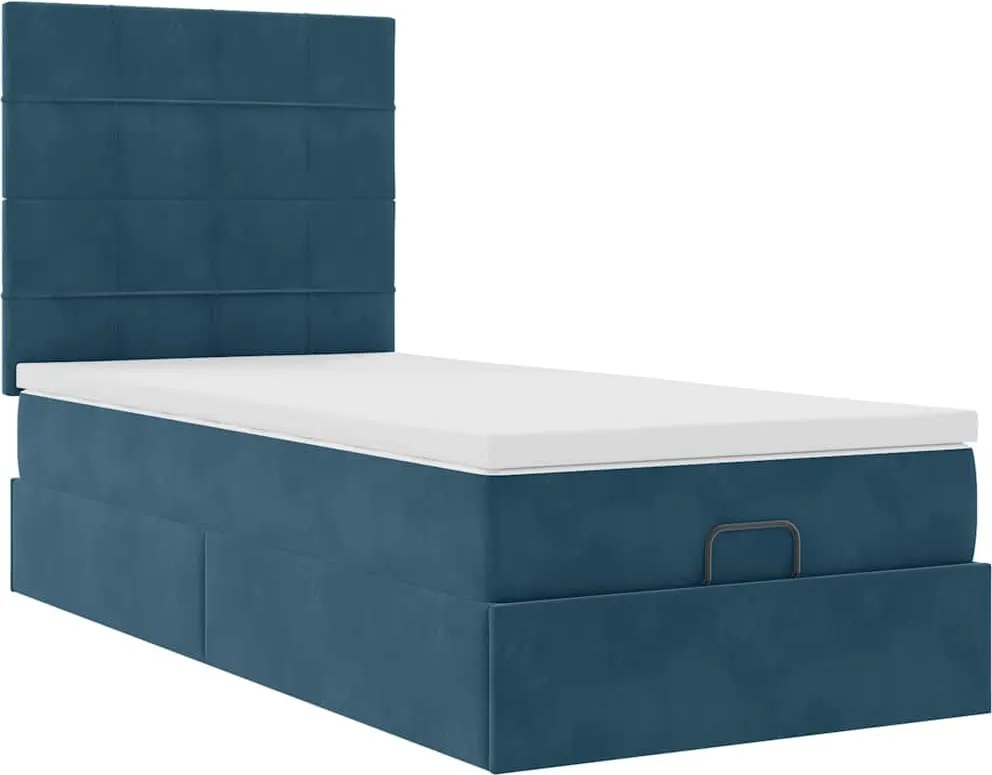Osmanský rám postele s matracemi tmavě modrá 90x200cm samet 3313449