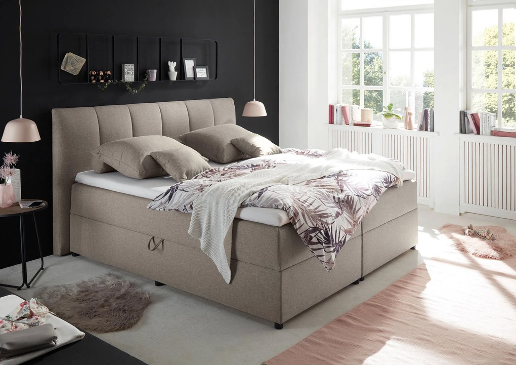 XXXLutz POSTEL BOXSPRING, 180/200 cm, jílová barva MID.YOU - Manželské postele - 002220016607