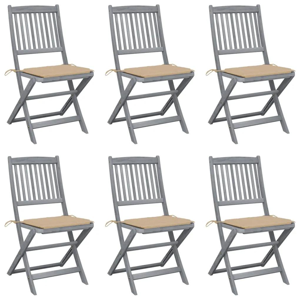 3065437 vidaXL Skládací zahradní židle s poduškami 6 ks masivní akáciové dřevo