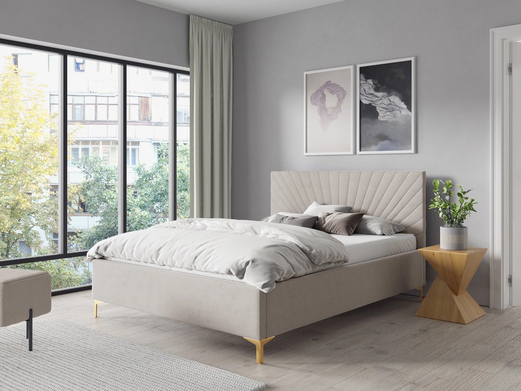 Eka Čalouněná postel AFRODITE+ 120x200 cm Barva látky Trinity: Krémově bíla (Trinity 2301), Úložný prostor: S kovovým rámem úložného prostoru