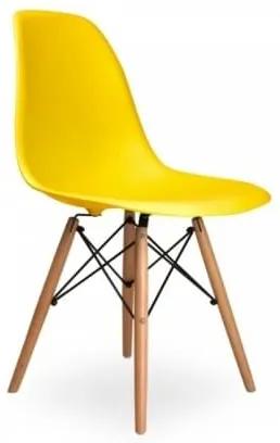 Culty Žlutá plastová židle DSW s bukovou podnoží