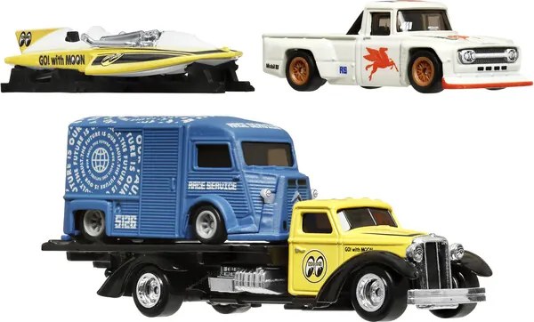Mattel Hot Wheels Premium Speed Waze, Classic Hydroplane, Citroen H Van, Toyota Stout Drift Truck Vícebarevná