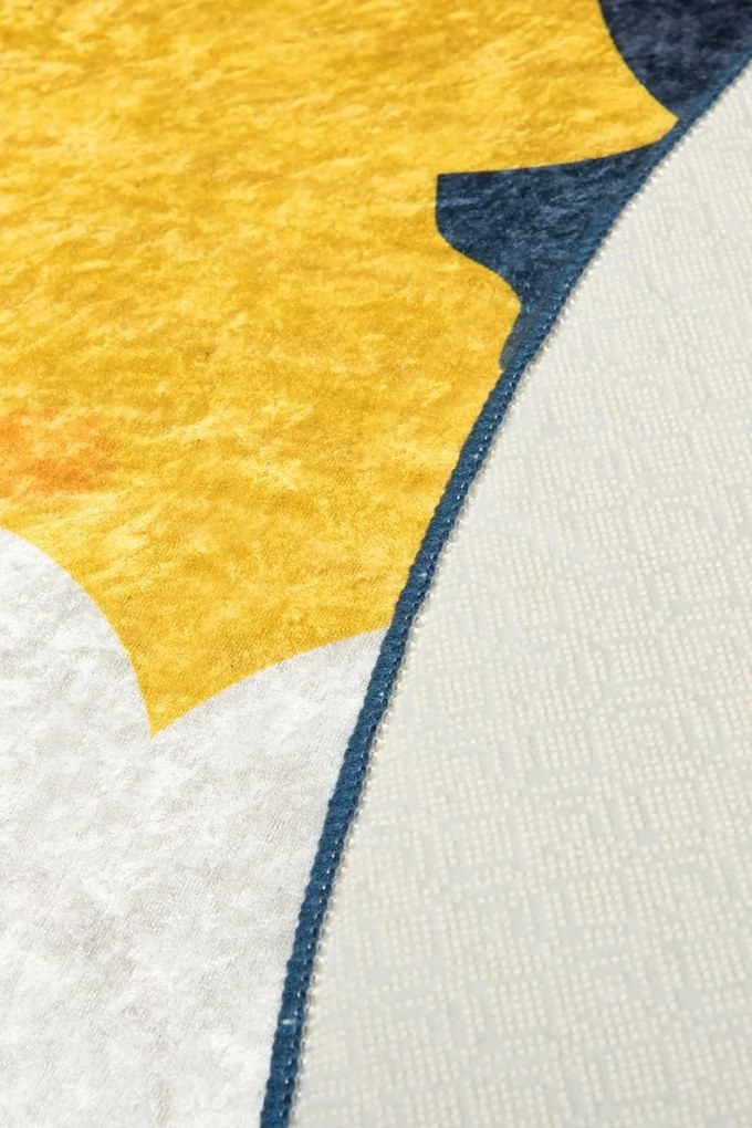 Dětský kulatý koberec Moon 140 cm modrý/žlutý