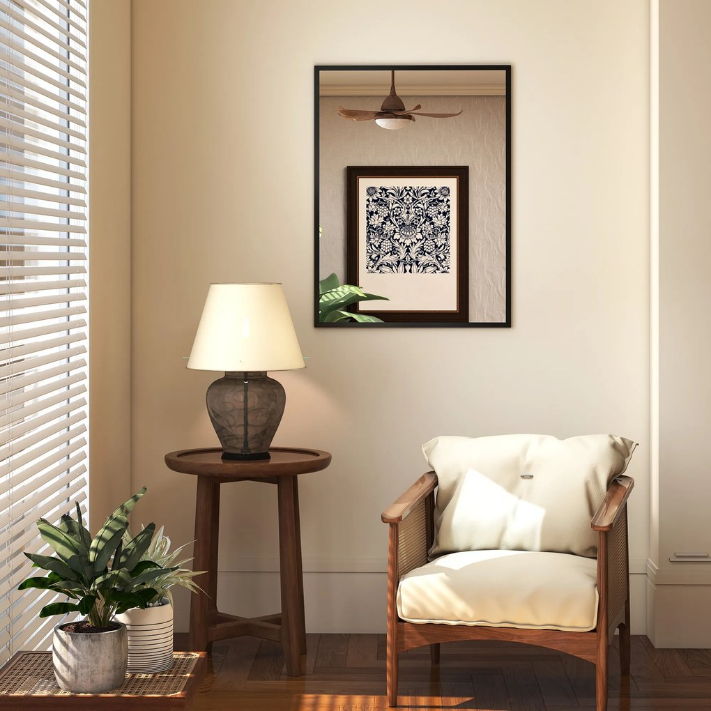 HOMCOM obdélníkové nástěnné zrcadlo 76×101 cm — černý MDF rám, do koupelny i obýváku
