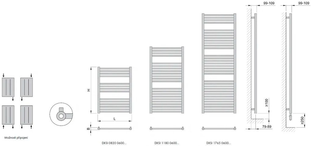 Isan Silla Inox 1765 x 600 mm koupelnový radiátor nerez