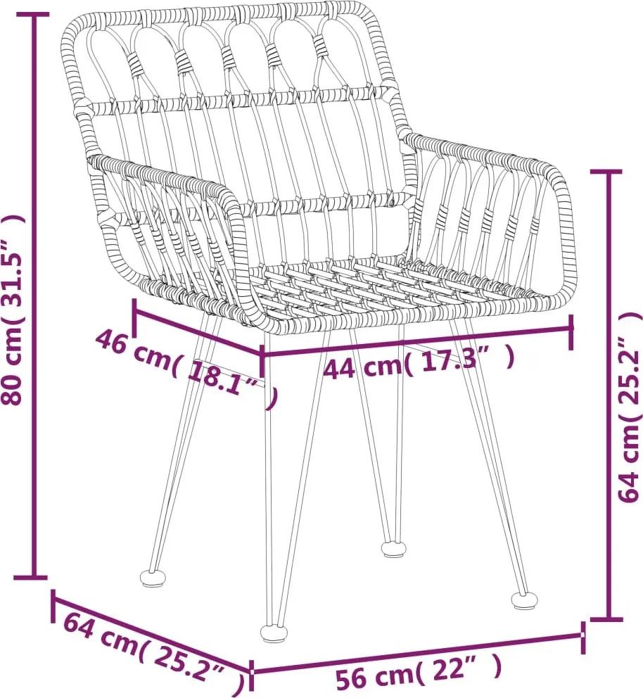 vidaXL Zahradní židle 2 ks s područkami 56 x 64 x 80 cm PE ratan [319427] Barva: Hnědá