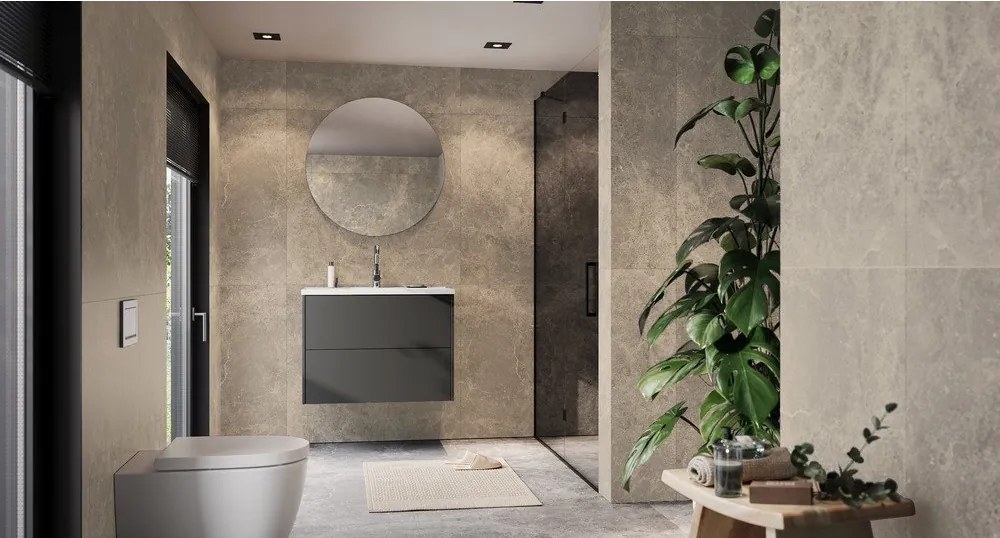 Antracitová matná závěsná skříňka pod umyvadlo 81x61 cm Bodera – Germania