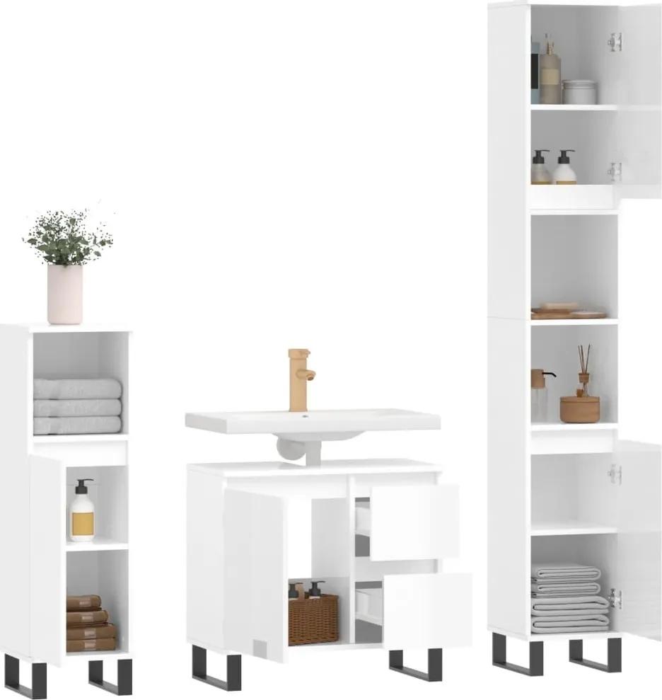 vidaXL 3dílný set koupelnového nábytku kompozitní dřevo [3190231] Barva: bílá s vysokým leskem