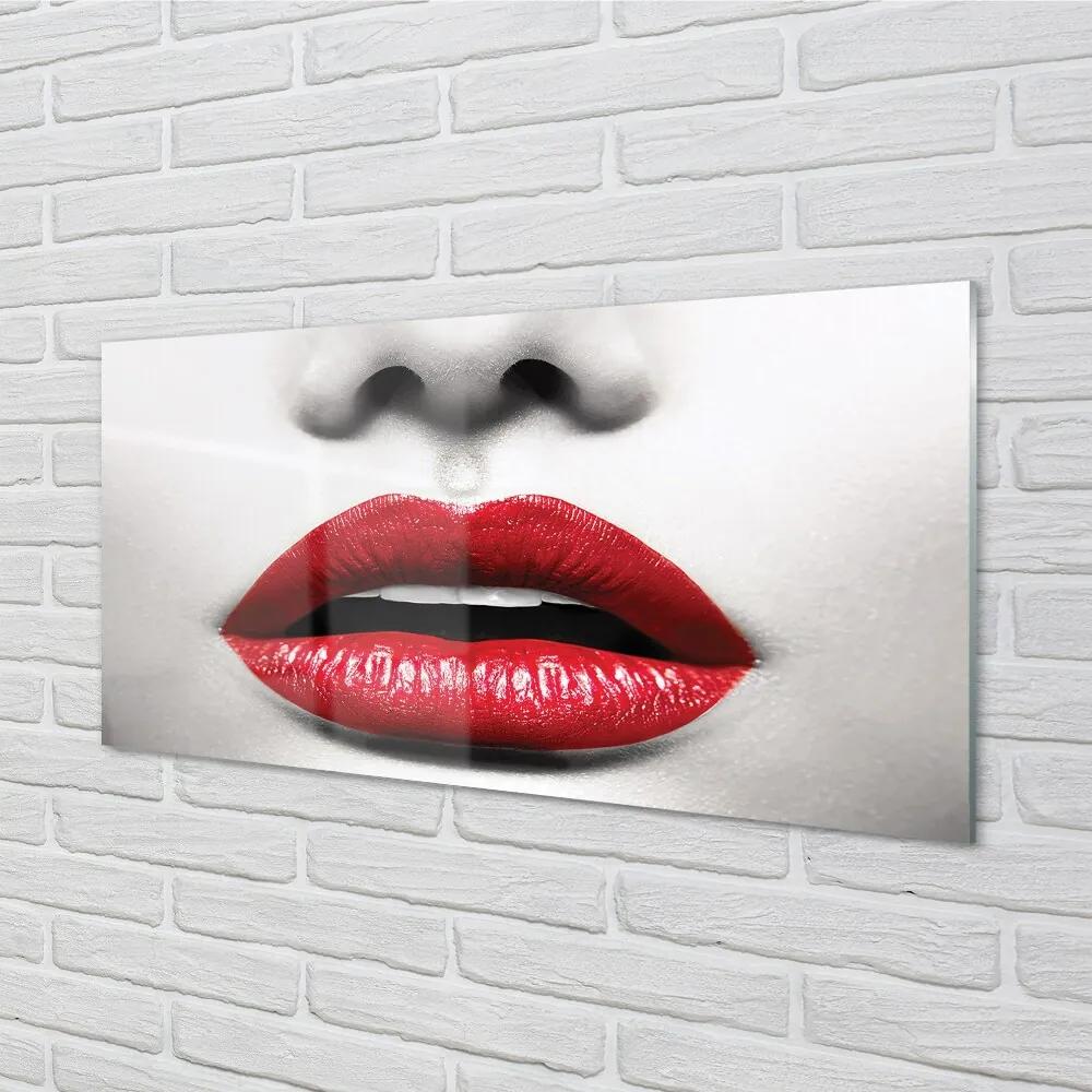 Obraz na skle Červené rty nos žena 120x60 cm