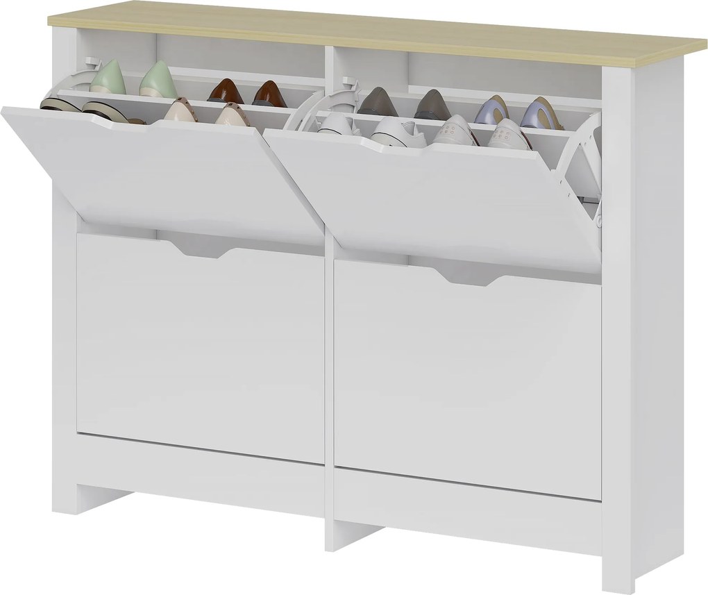 HOMCOM úzký botník s 4 výklopnými přihrádkami – úspora místa, až 16 párů, 105×26×80 cm | Aosom