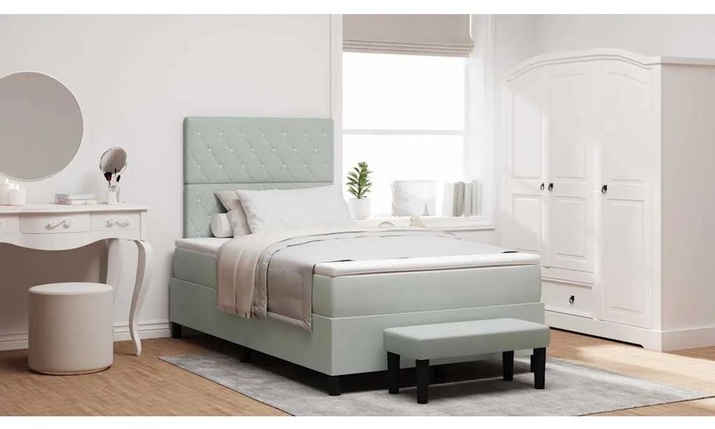 Postel s boxspringem s čelo Světle šedá 190 x 120 cm samet 3344432
