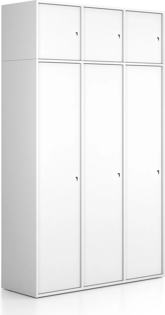 Nástavba pro skříně FRAME, 3x dveře, 1299 x 450 x 427 mm, cylindrický zámek, bílá
