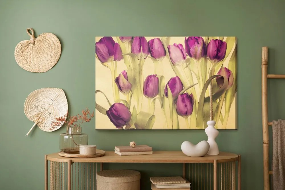 Obraz Tulipány V Retro Stylu Nedostatek Nedostatek Přírodní plátno 70x50