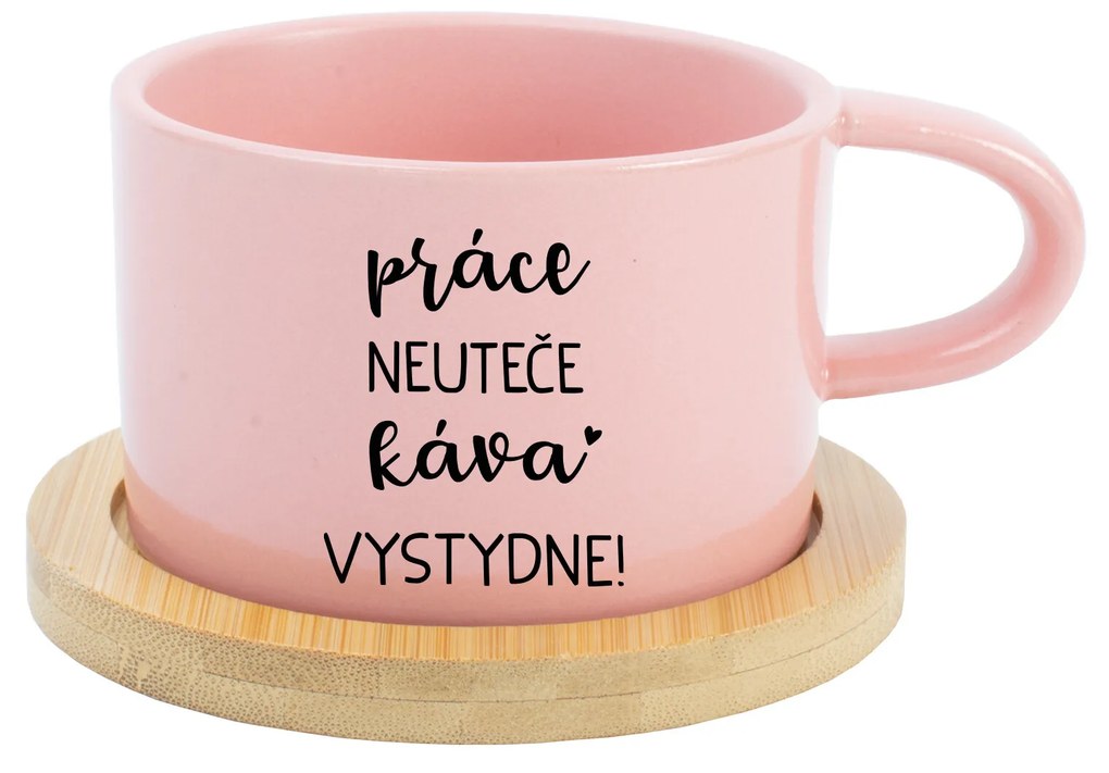 PRÁCE NEUTEČE, KÁVA VYSTYDNE! - růžový hrníček makronka 200 ml