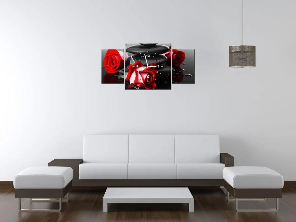 Gario Obraz s hodinami Roses and spa - 3 dílný Rozměry: 90 x 30 cm
