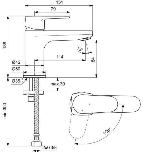 Ideal Standard Cerafine O Piccolo Umyvadlová baterie s BlueStart, chrom BC697AA