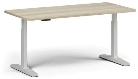 Výškově nastavitelný stůl, elektrický, 675-1325 mm, zaoblené rohy, deska 1600x800 mm, bílá podnož, dub přírodní