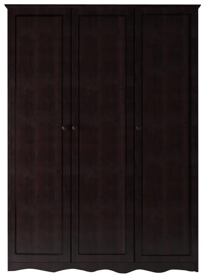 Tmavě hnědá třídveřová šatní skříň z masivního borovicového dřeva Støraa Amanda