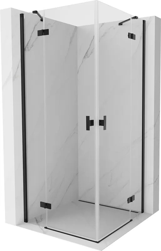 Mexen Mist-H Duo, 2-křídlý ​​výklopný sprchový kout 80 x 80 cm, čiré sklo, černý profil, 8A5-080L-080P-70-00