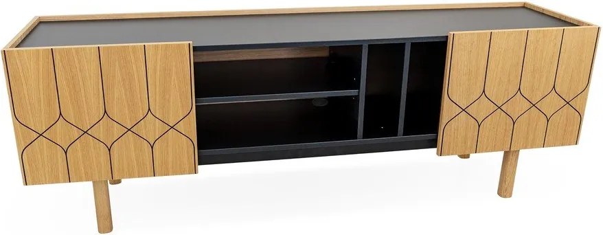Černý/přírodní TV stolek v dekoru dubu 175x60 cm Porto – Woodman