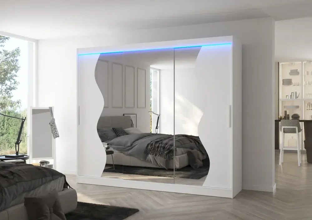Posuvná skříň se zrcadlem a LED osvětlením SHARON 250