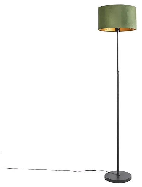 Stojací lampa černá s sametovým stínítkem zeleným se zlatem 35 cm - Parte