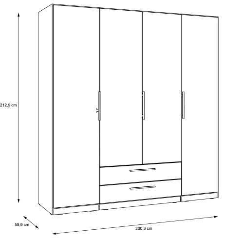 Šatní skříň se zrcadlem MARO 200x213 cm dub artisan