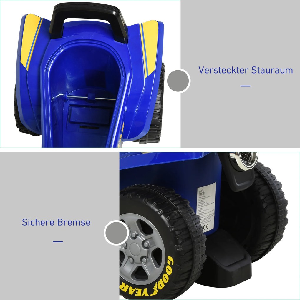 HOMCOM Kola bez pedálů pro děti 18-36 měsíců s osvětlením, klaksonem a tajným úložným prostorem 60x31x42 cm Modrá