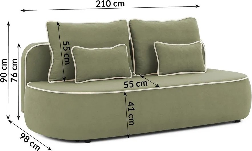 Khaki/béžová sametová rozkládací/s úložným prostorem pohovka 210 cm Saga – Ropez